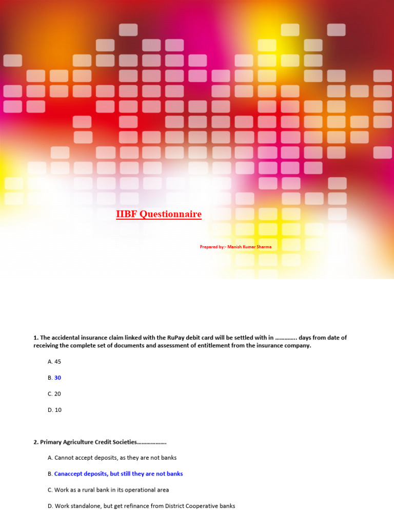 IIBF IPPB Exam Q&A Guide | PDF | Banks | Debit Card
