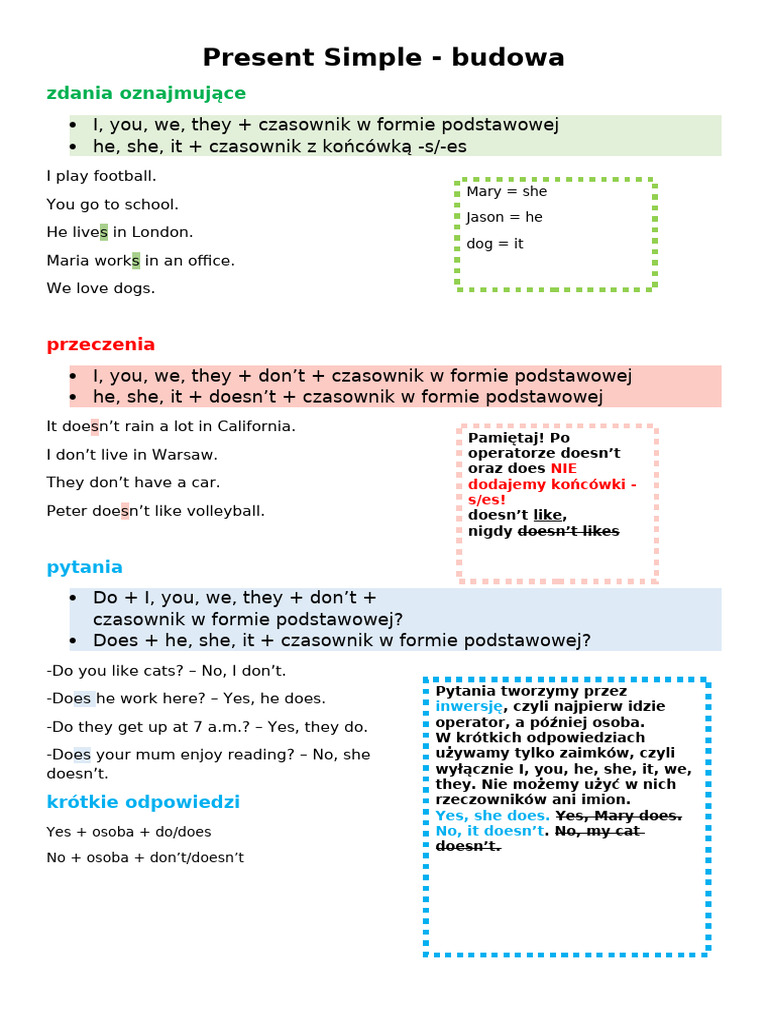 Present Simple Budowa | PDF