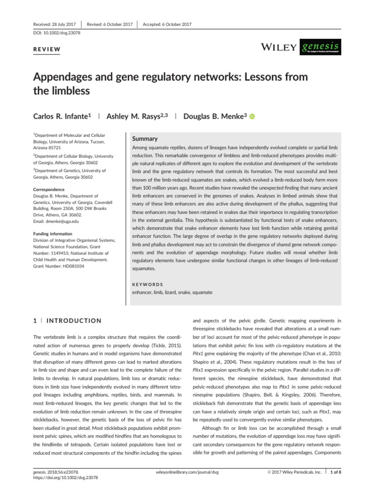 N21 - ARTÍCULO. Appendages and Gene Regulatory Networks - Compressed | PDF | Snake | Evolution