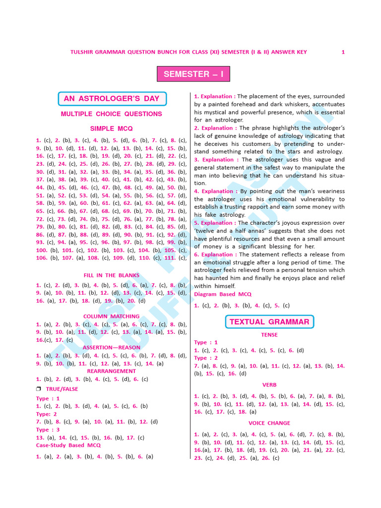 Class XI English Grammar Answer Key | PDF | Linguistics | Language ...