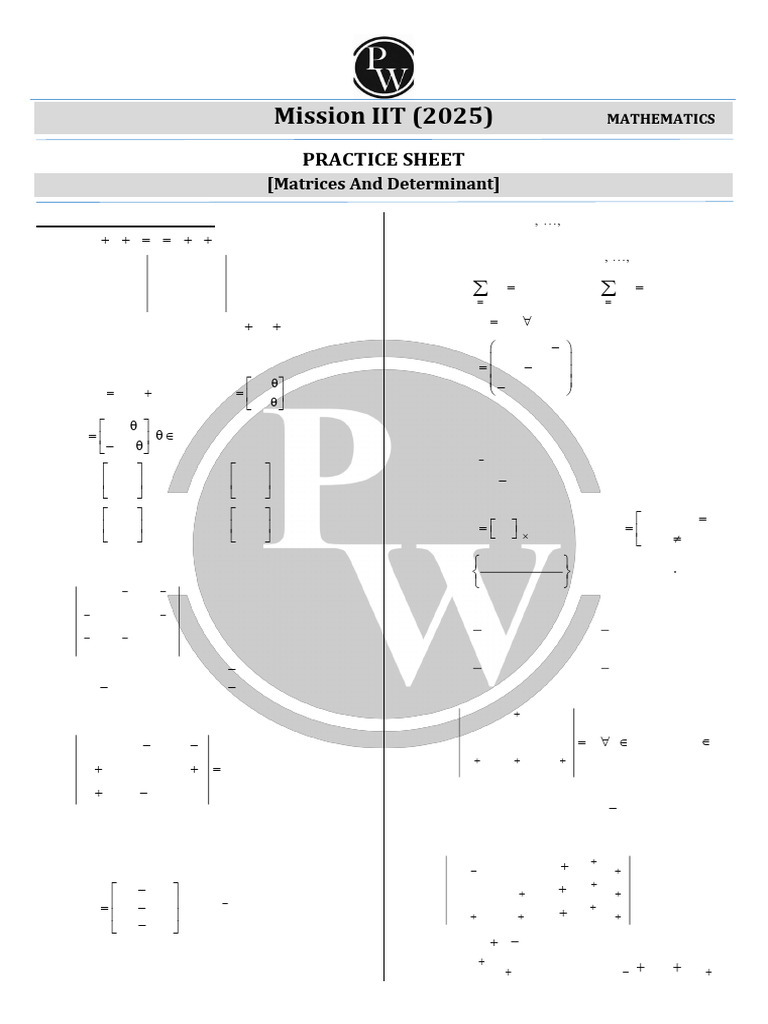 Matrices and Determinant Practice Sheet Mission IIT 2025 | PDF | Matrix ...