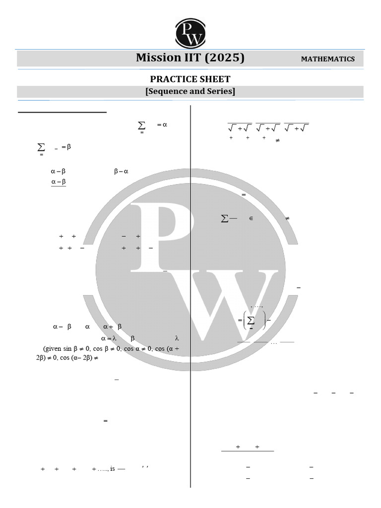 Sequence and Series Practice Questions | PDF | Mean | Mathematics