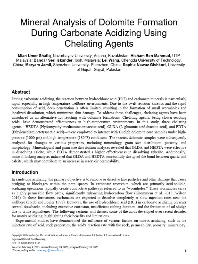Dolomite Acidizing with Chelating Agents | PDF ...