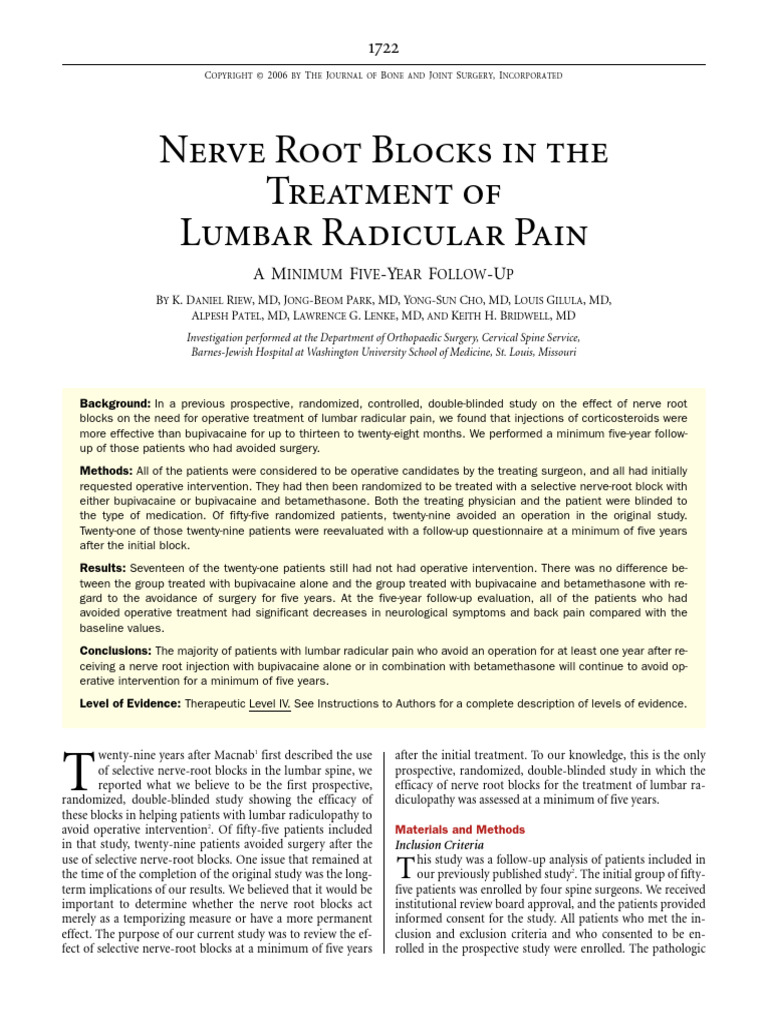 Nerve Root Blocks in The Treatment of Lumbar Radicular Pain | PDF ...
