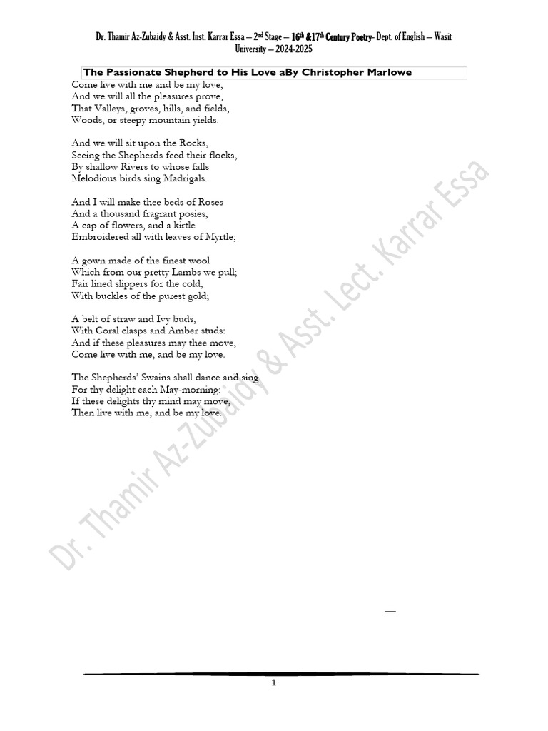 Marlowe'SThe Passionate Shepherd | PDF