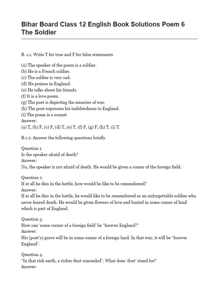 Class 12 Chapter 6 English Poetry Solution Bihar Board | PDF | Poetry ...