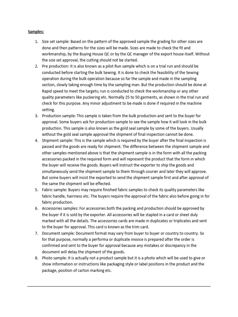 Types of Samples, Sourcing and Purchase | PDF