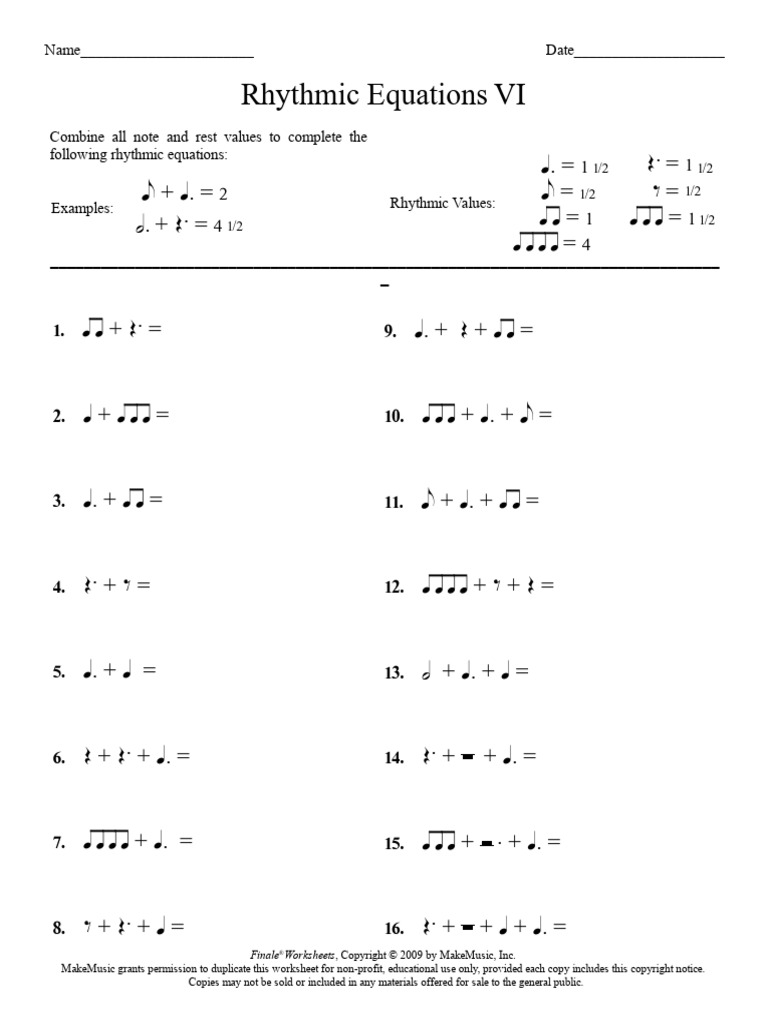 Rhythmic Equations Worksheet | PDF