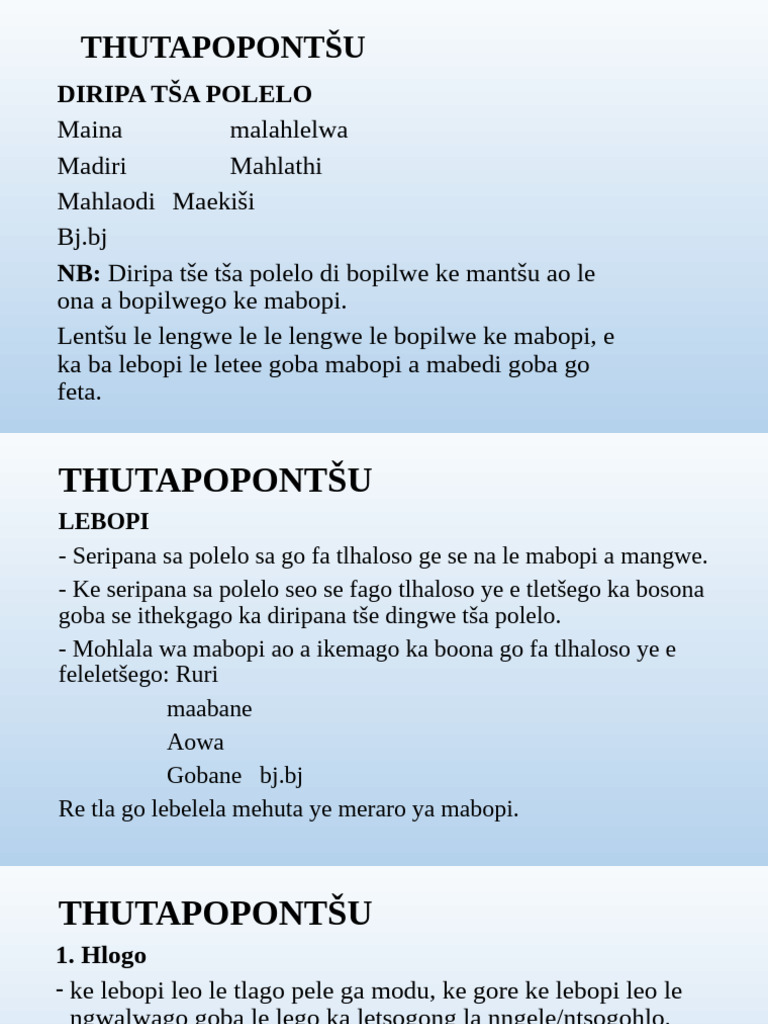 Diripa Tsa Polelo | PDF
