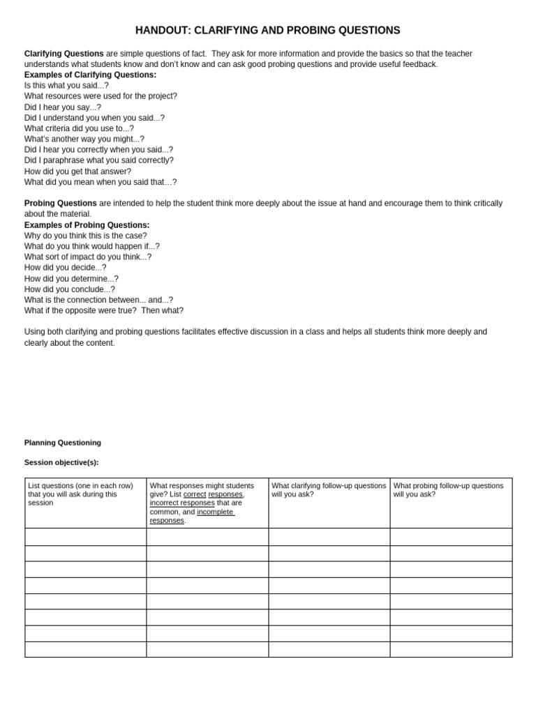 Probing vs. Clarifying Questions Handout | PDF