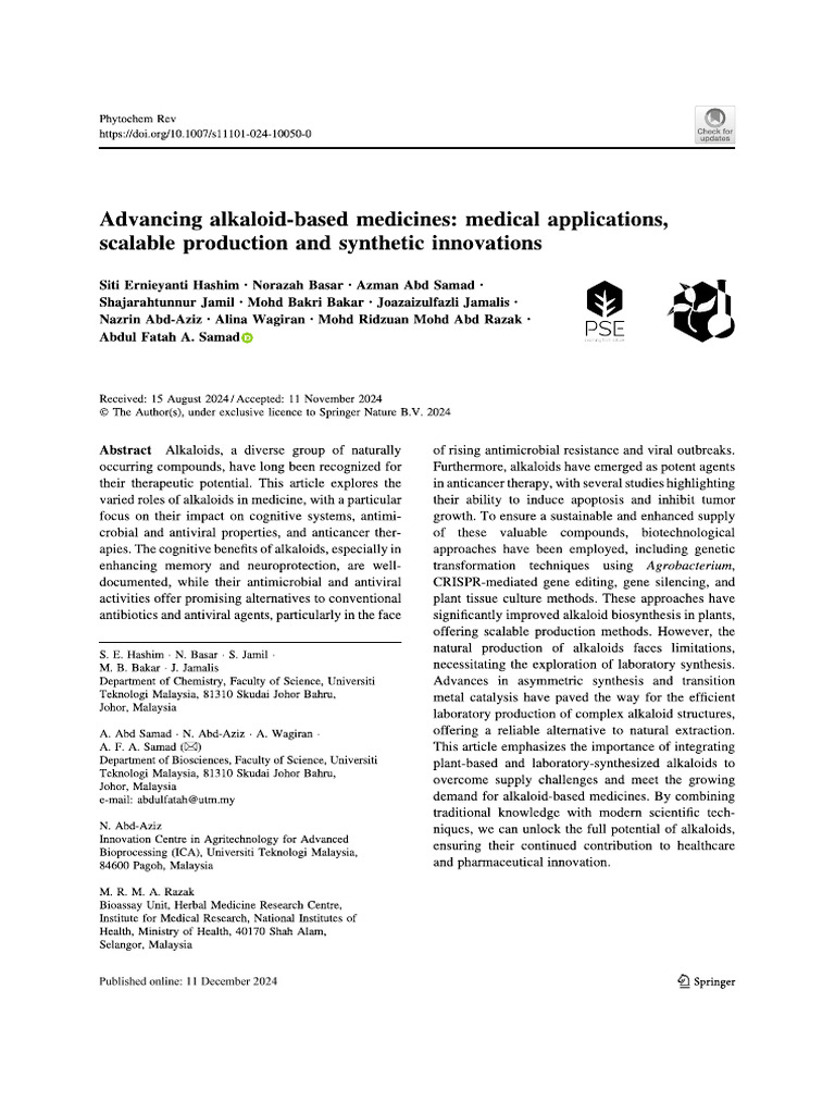 Advancing Alkaloid Based Medicines Medical Applications | PDF