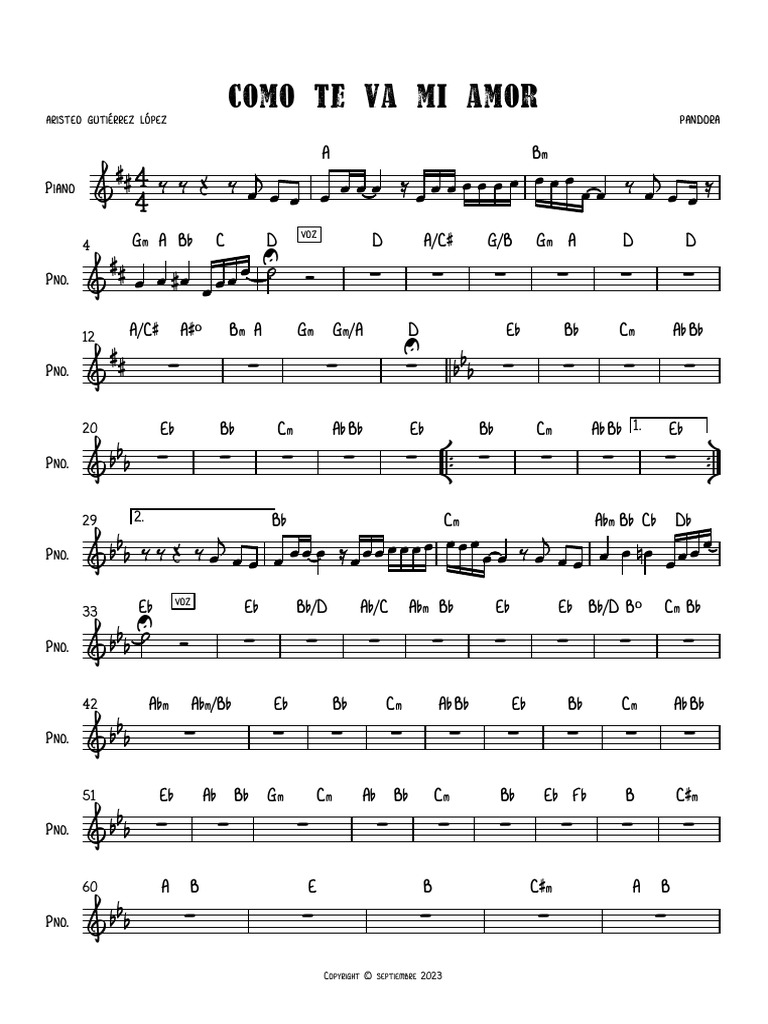 Acordes y Notas de "Como Te Va Mi Amor" | PDF