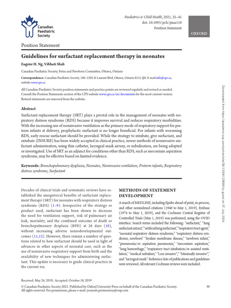 Surfactant Therapy Guidelines for Neonates | PDF | Preterm Birth ...