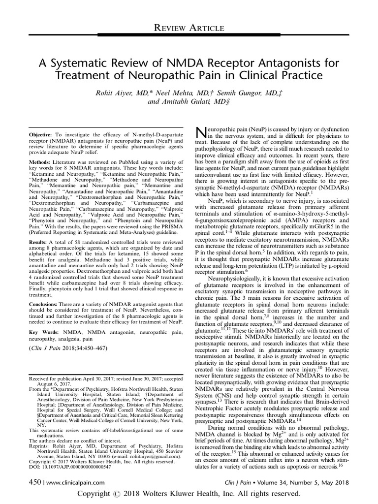 NMDA Antagonists for Neuropathic Pain | PDF | Nmda Receptor | Synapse