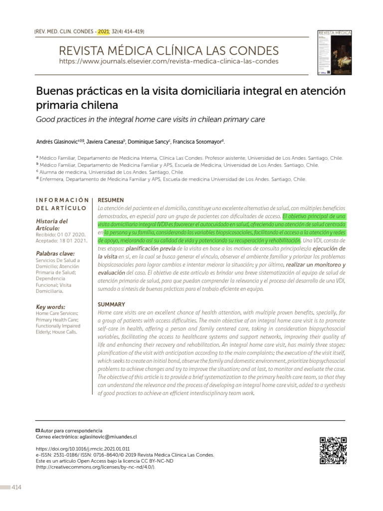 Buenas PR Cticas en La Visita Domiciliaria Integral en Atenci N | PDF