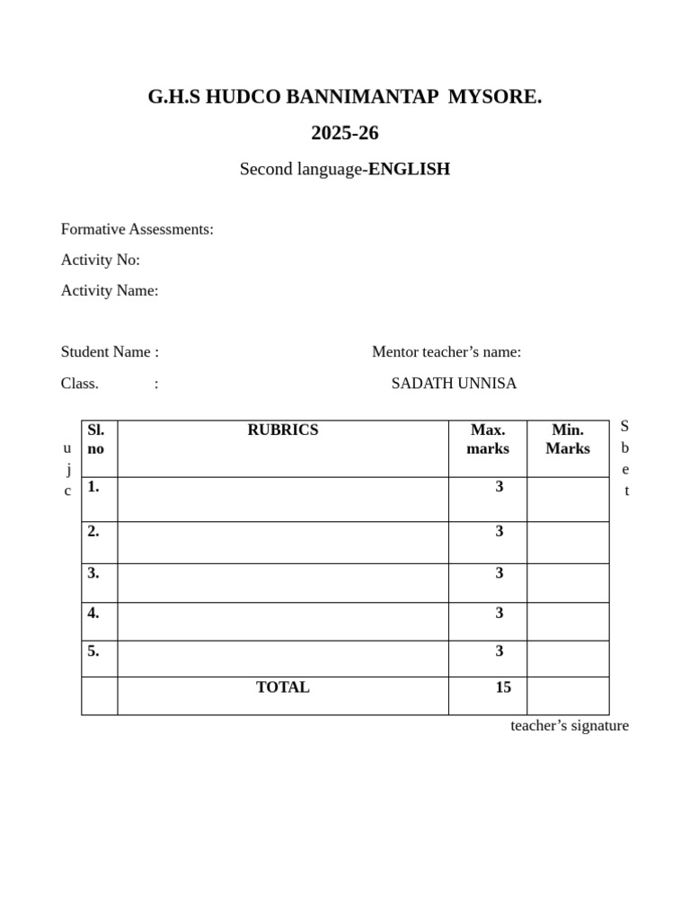 Formative Assessment Rubrics for English | PDF