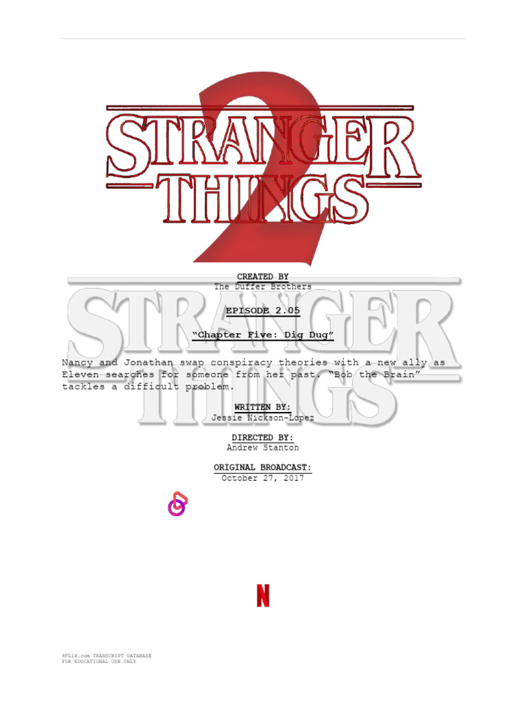 Stranger Things Transcript 205 Chapter Five Dig Dug | PDF