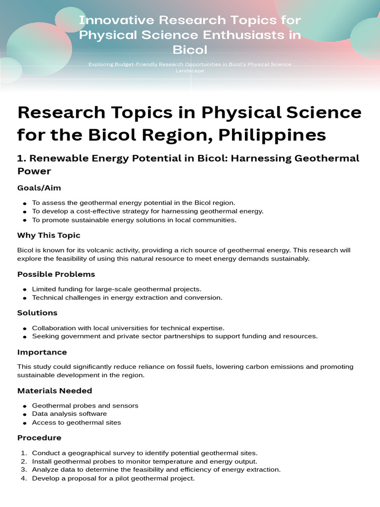 Budget-Friendly Physical Science Research in Bicol | PDF | Agriculture ...