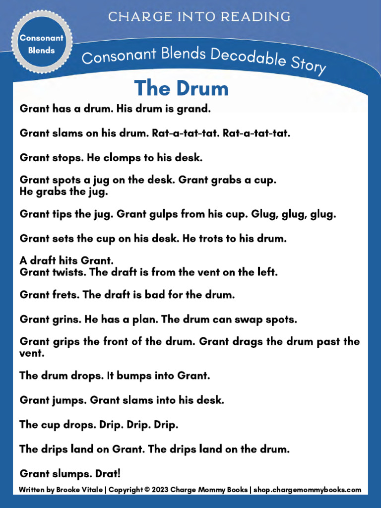 The Drum A Consonant Blends Decodable Story With Flashcards by Brooke ...