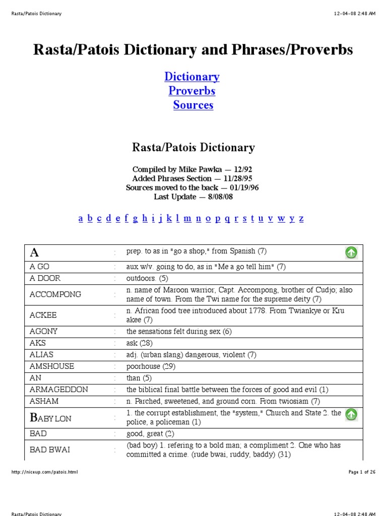 Rasta/Patois Dictionary PDF Download | PDF | Reggae