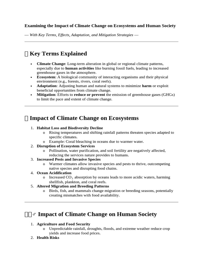 Examining The Impact of Climate Change On Ecosystems and Human Society ...