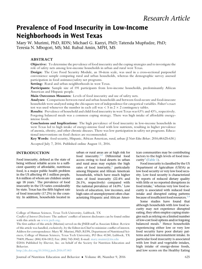 Texas Food Insecurity and Income | PDF | Food Security