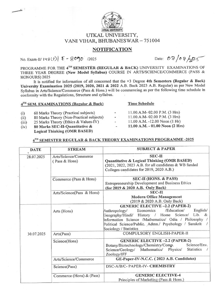 +3 Degree 4th Sem - Regular & Back Programme | PDF
