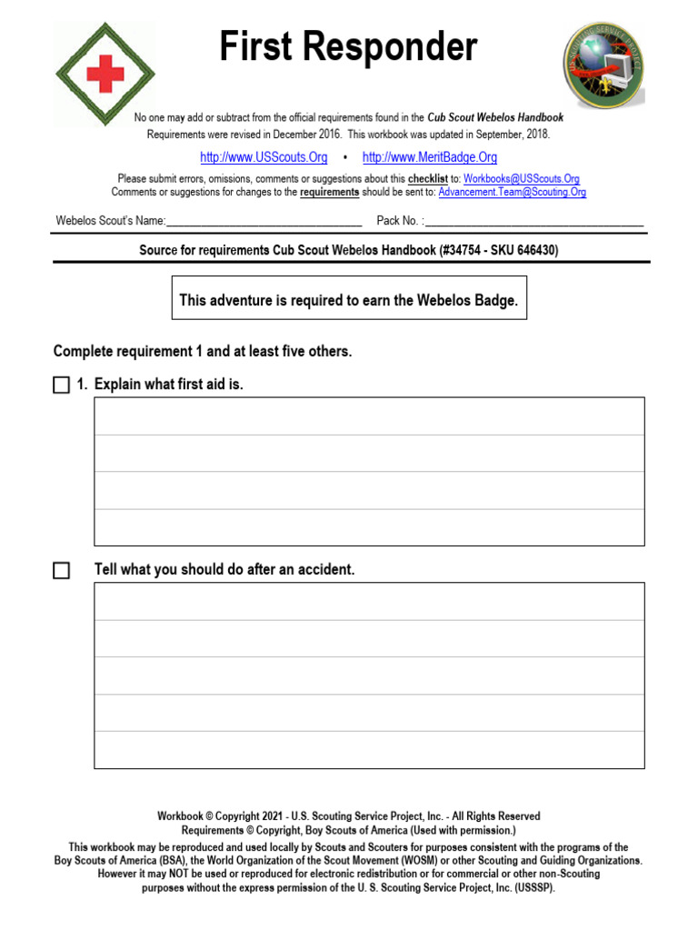 Webelos First Responder Workbook | PDF | Scouting | Youth Organizations