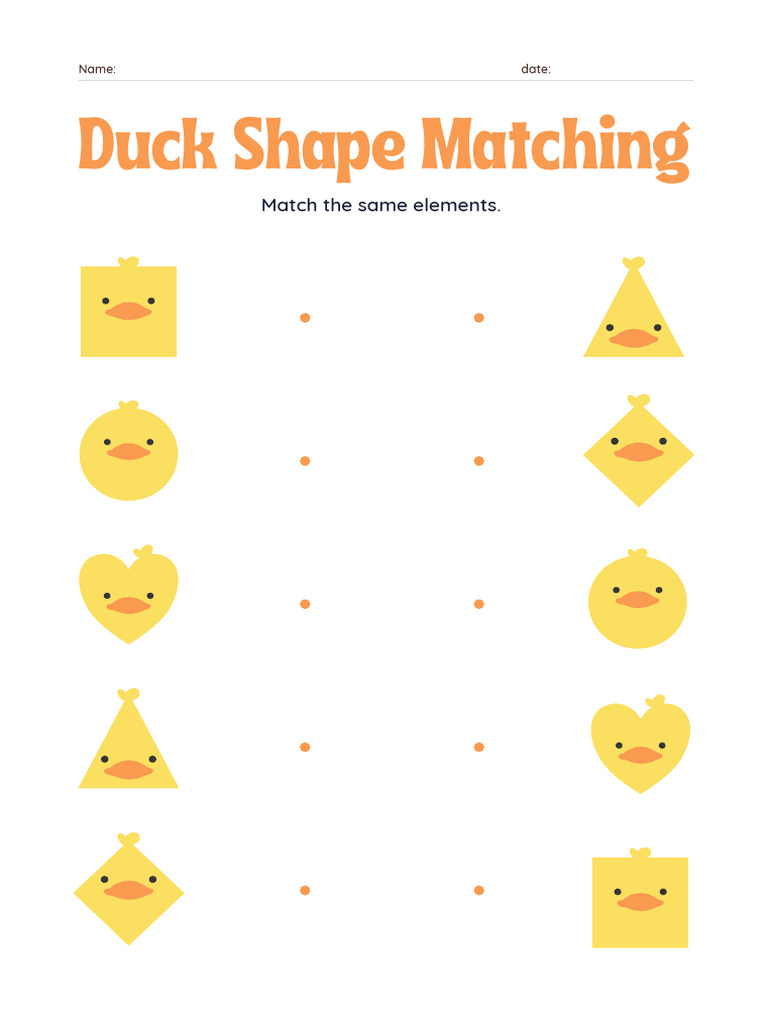 Duck Shape Matching Worksheet in Colorful Illustrative Style | PDF