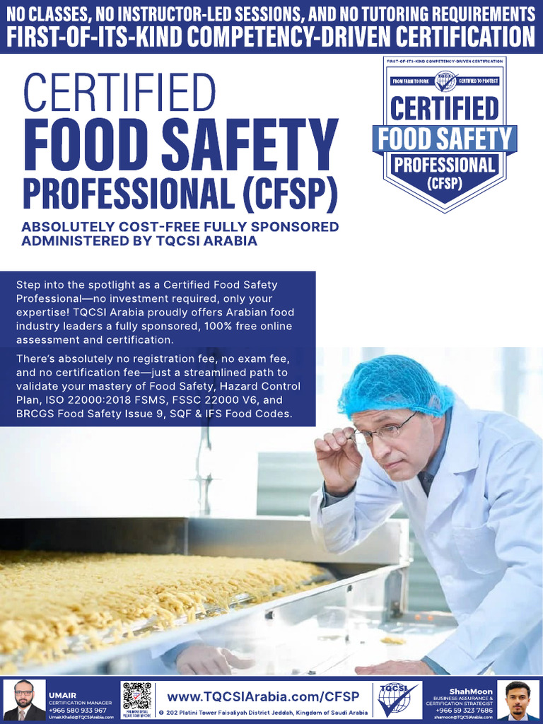 TQCSI Certified Food Safety Professional CFSP Optimized.02 | PDF