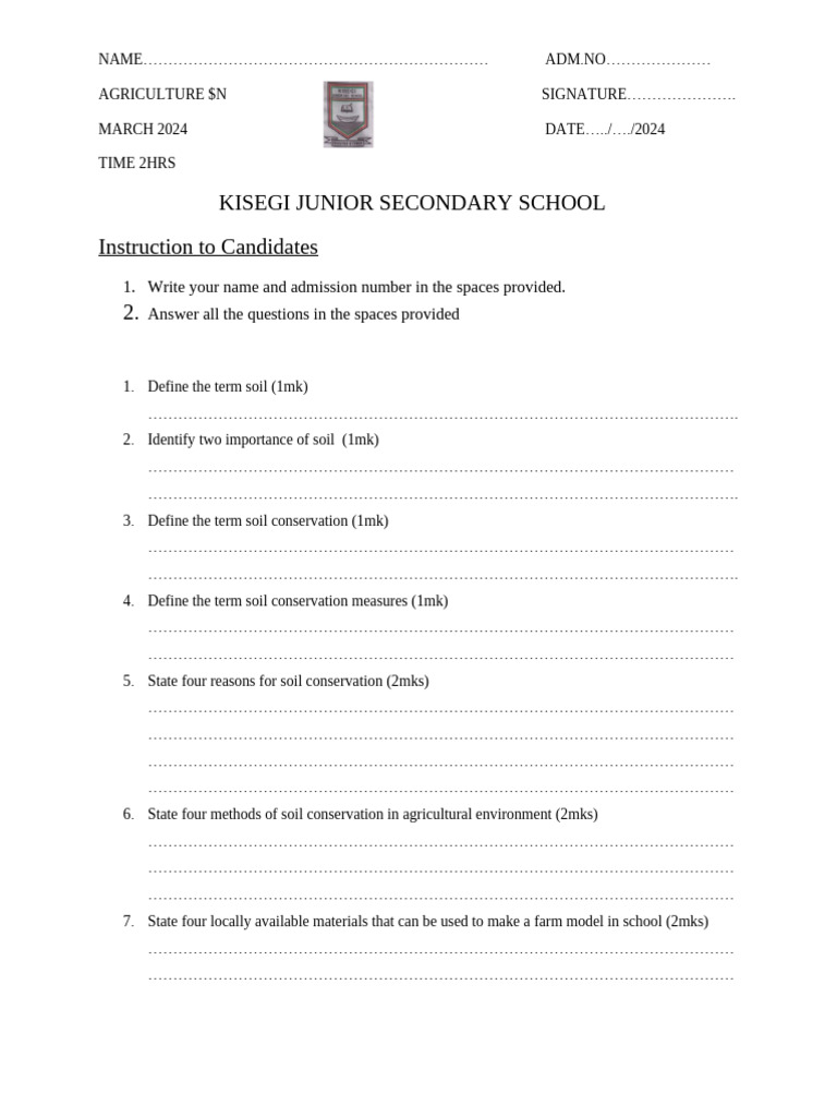 Agricuture Grade 8 Assessment Term 1 2024 | PDF | Agriculture | Chess ...
