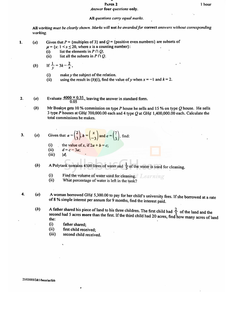 2025 Bece Mathematics - 2 | PDF
