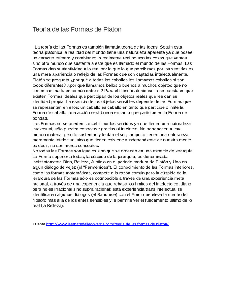 Teoría De Las Formas De Platón Pdf Metafísica Epistemología