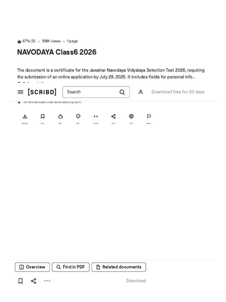 Navodaya Class6 2026 _ PDF | PDF | Scribd