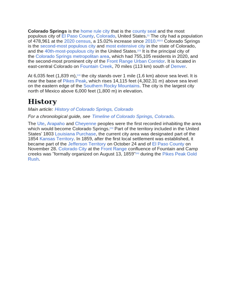 Colorado Springs: Population & History | PDF