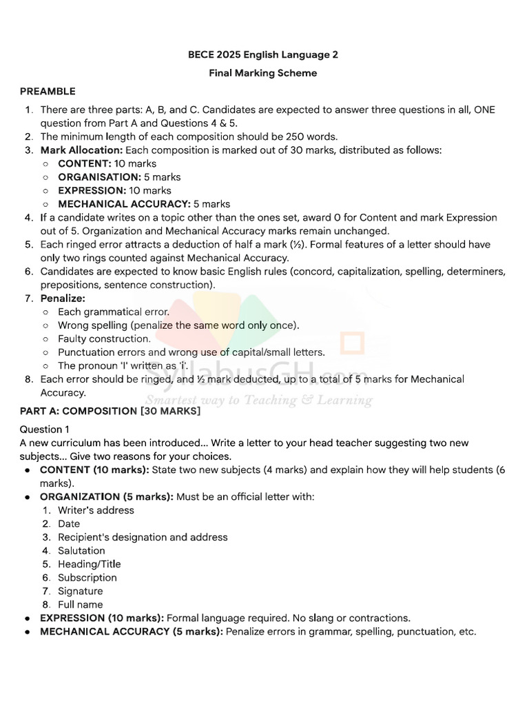 2025 Bece English Language 2 Solution | PDF