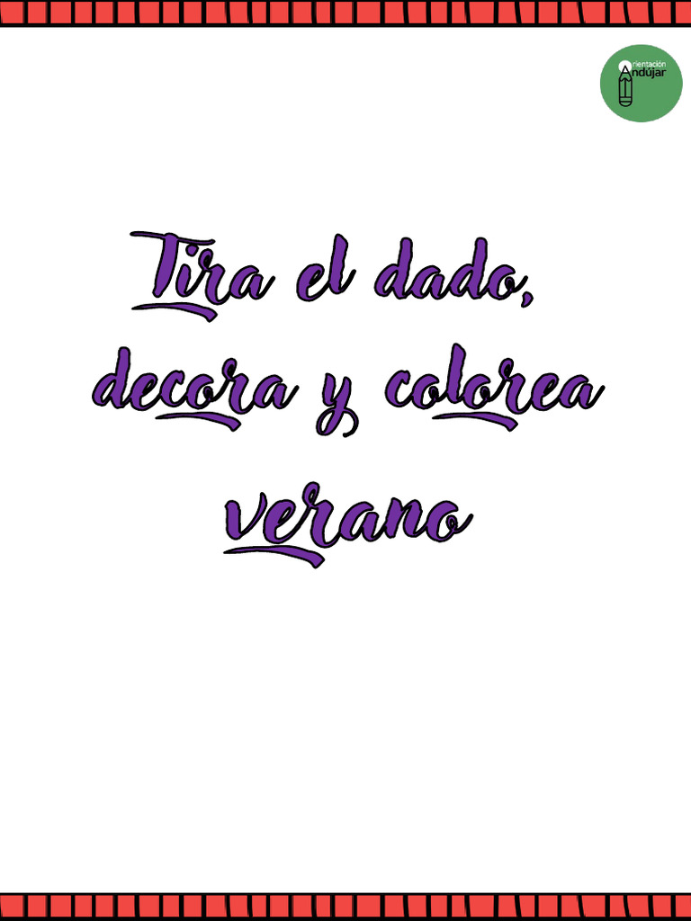 Tira El Dado Decora y Colorea. Verano | PDF