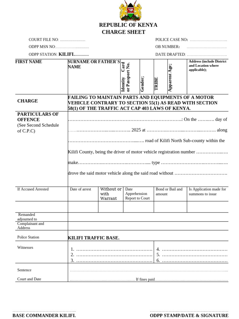 Odpp New Charge Sheet - Traffic Offences - Failing To Maintain Parts ...