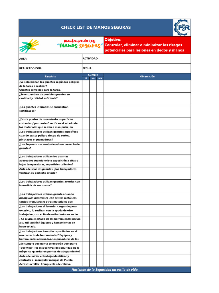 Checklist de Seguridad para Manos | PDF | Guante