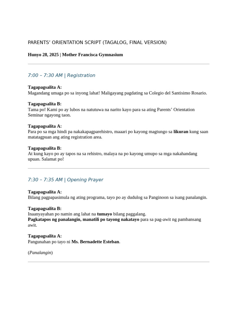Iskrip Parents' Orientation | PDF