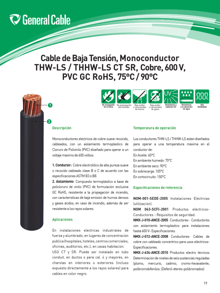Cable Monoconductor THW-LS y THWN 600V | PDF | Conductor electrico ...