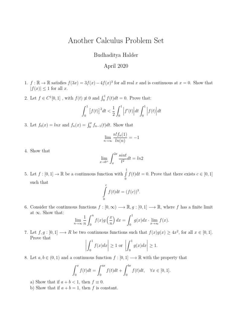 Calculus Problem Set by Budhaditya Halder | PDF