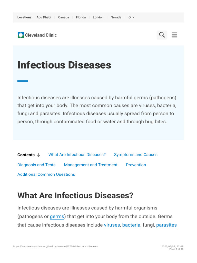 Infectious Diseases - Types, Causes & Treatments | PDF | Pathogen ...