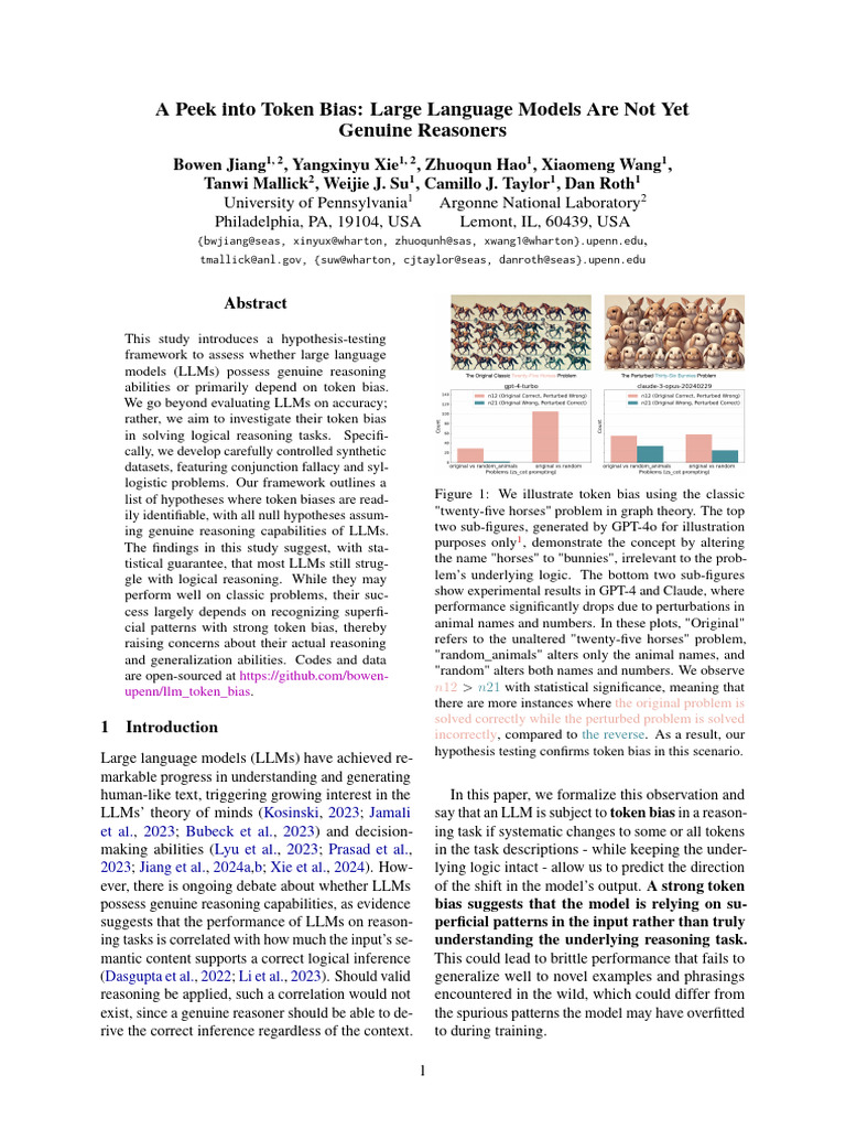 Token Bias in LLM Reasoning Tests | PDF | Hypothesis | P Value