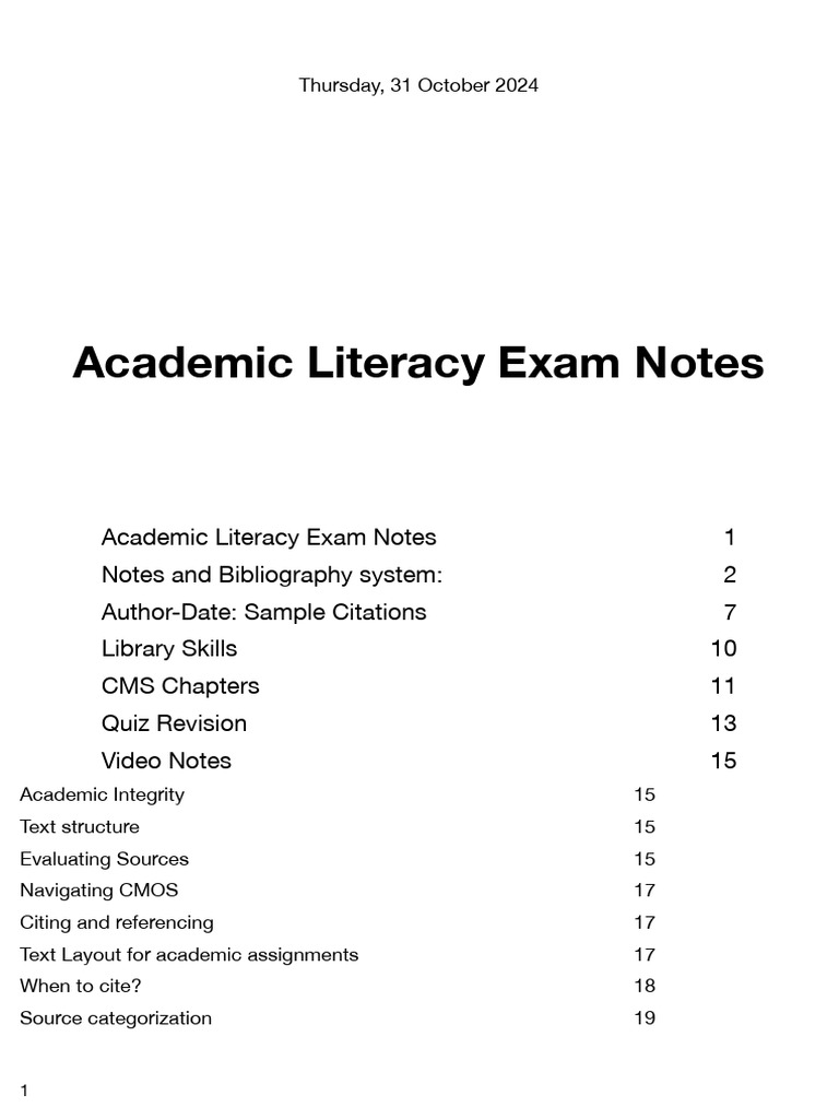 Academic Literacy Exam Study Guide | PDF | Citation | Thesis