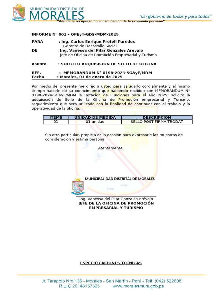 Inf. #01-Req. Sello | PDF