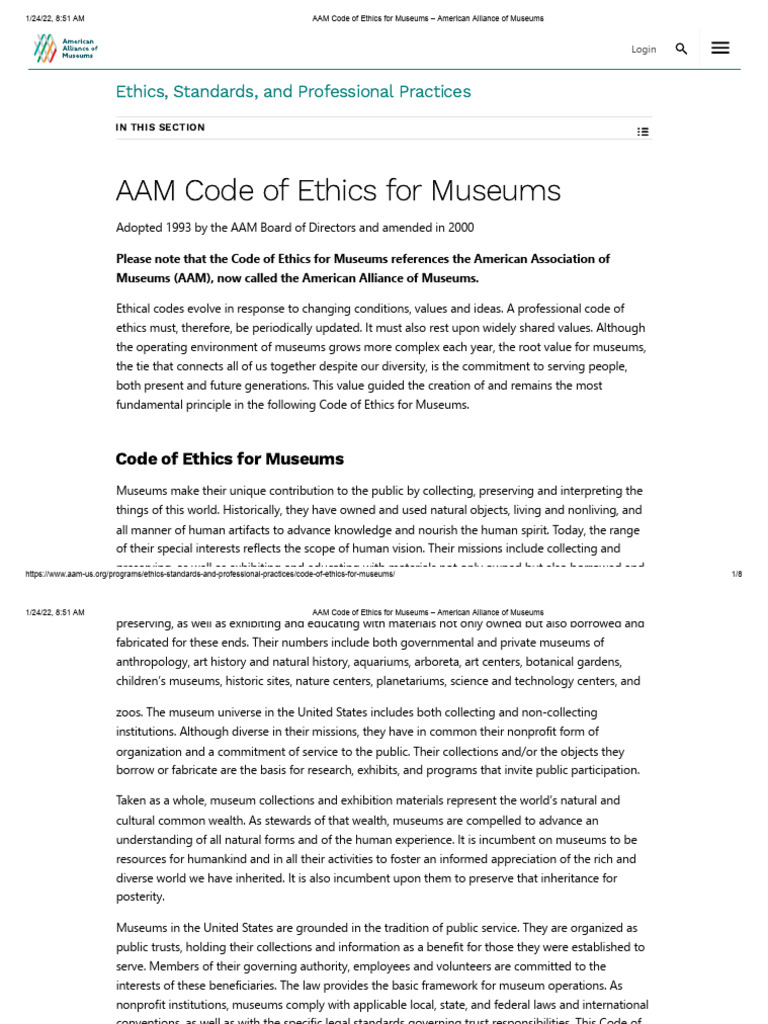 6107, 1.24.22 - AAM Code of Ethics For Museums | PDF | Museum ...