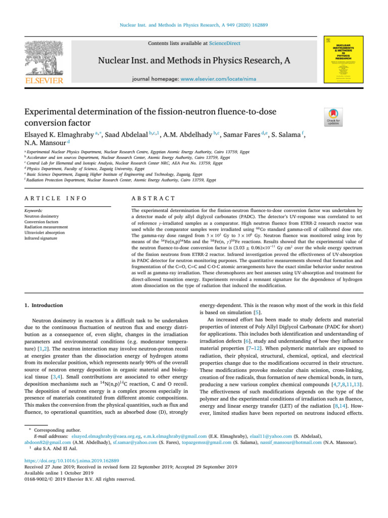 6 - Experimental Determination of The Fission-Neutron Fluence-To-dose ...
