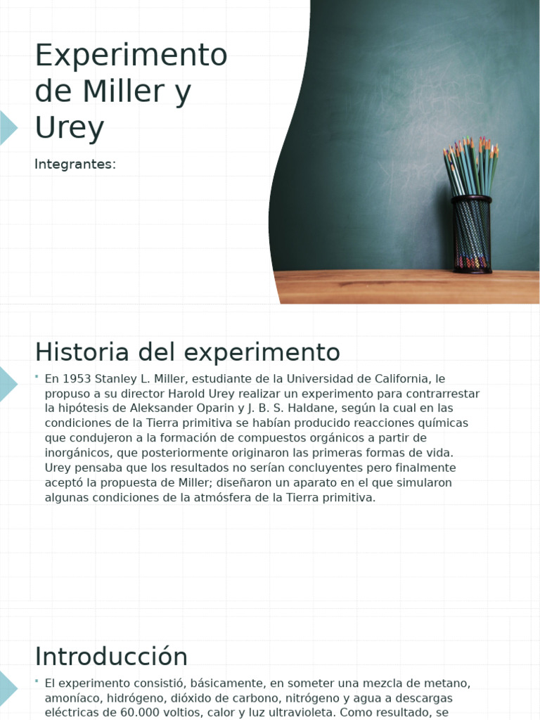 Experimento de Miller y Urey: Origen de la Vida | PDF | Química ...