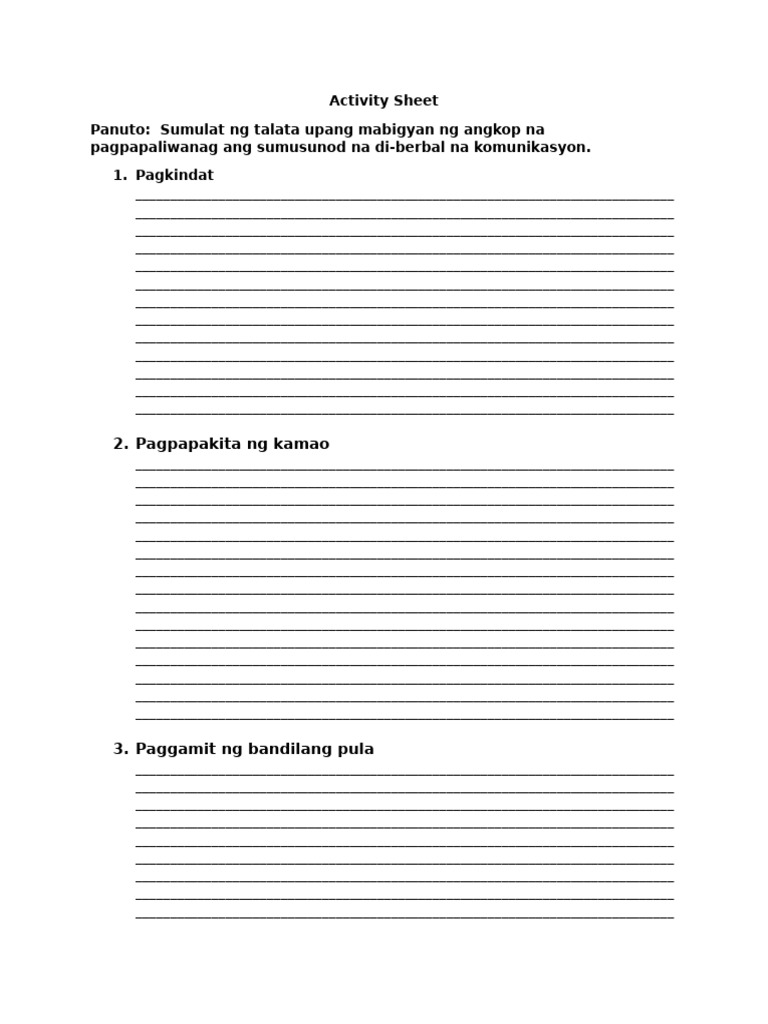 Activity Sheet - Di Berbal Na Komunikasyon | PDF